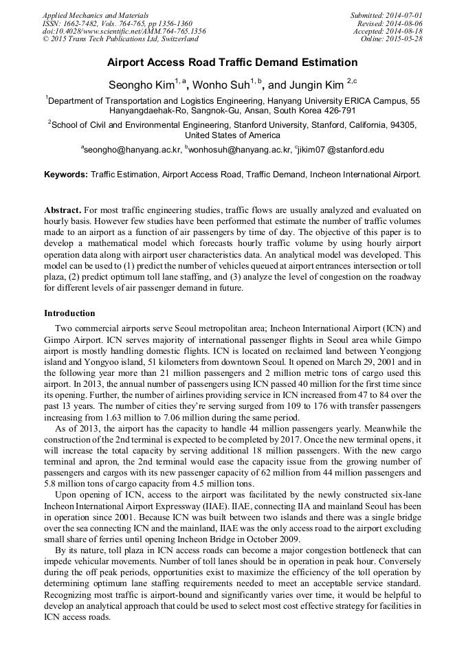 Airport Access Road Traffic Demand Estimation | Scientific.Net