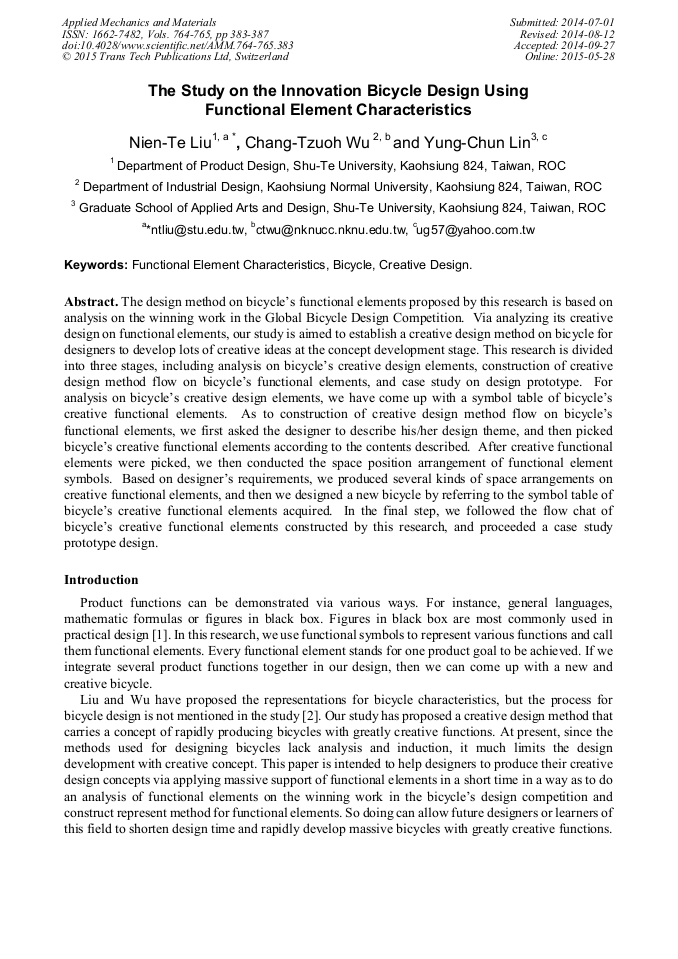 The Study on the Innovation Bicycle Design Using Functional Element ...