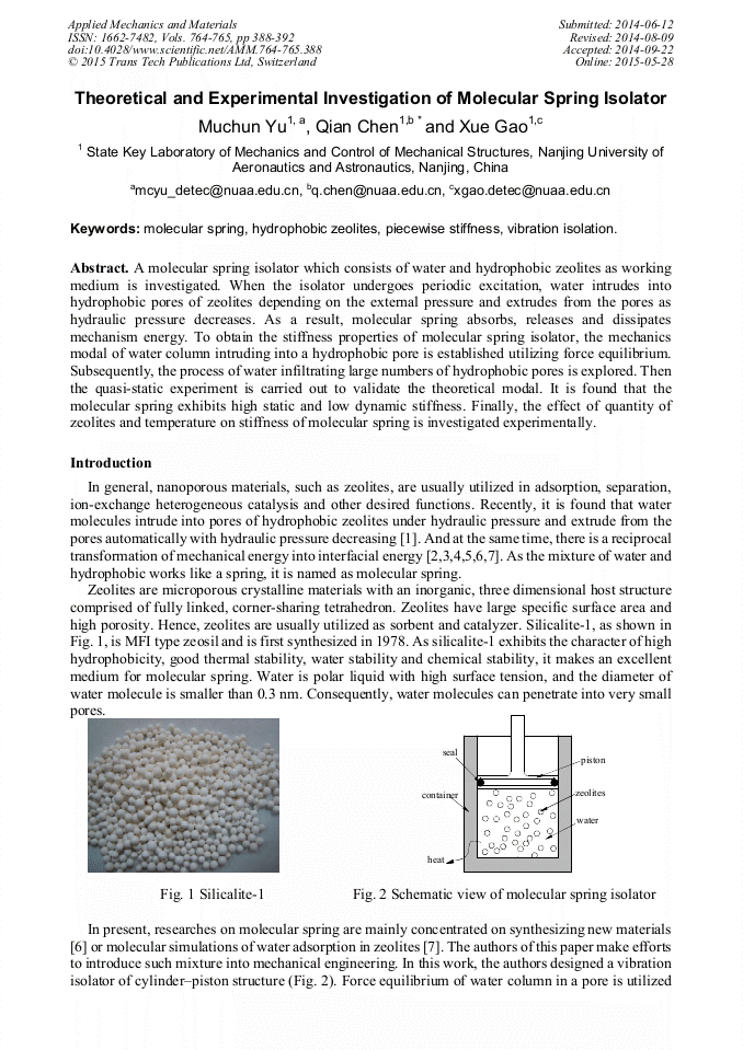 Theoretical and Experimental Investigation of Molecular Spring Isolator ...