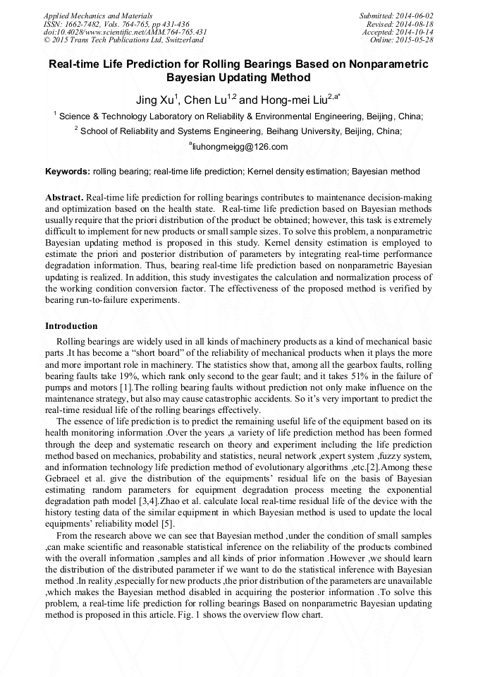 Real Time Life Prediction For Rolling Bearings Based On Nonparametric Bayesian Updating Method