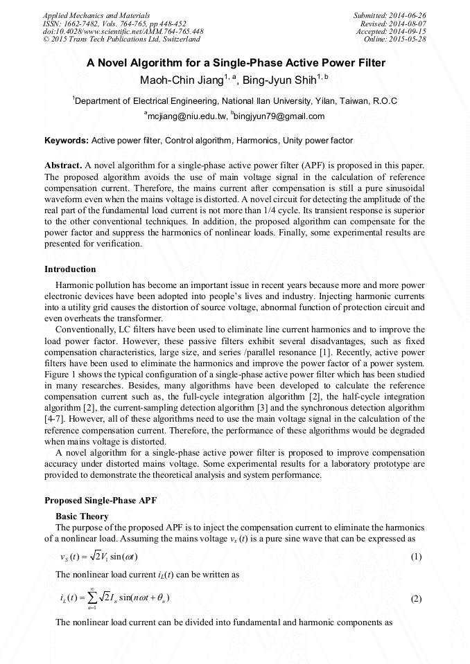 A Novel Algorithm for a Single-Phase Active Power Filter | Scientific.Net