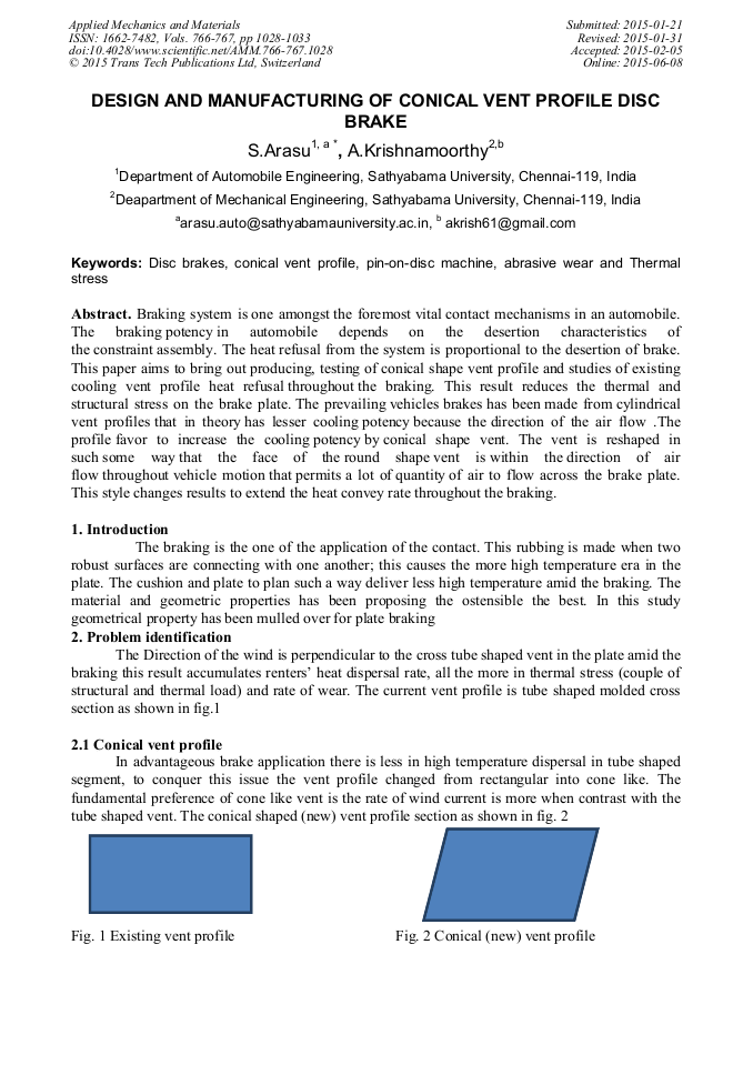 Design and Manufacturing of Conical Vent Profile Disc Brake ...