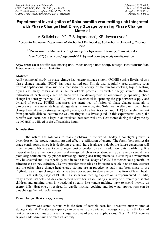 Experimental Investigation of Solar Paraffin Wax Melting Unit ...