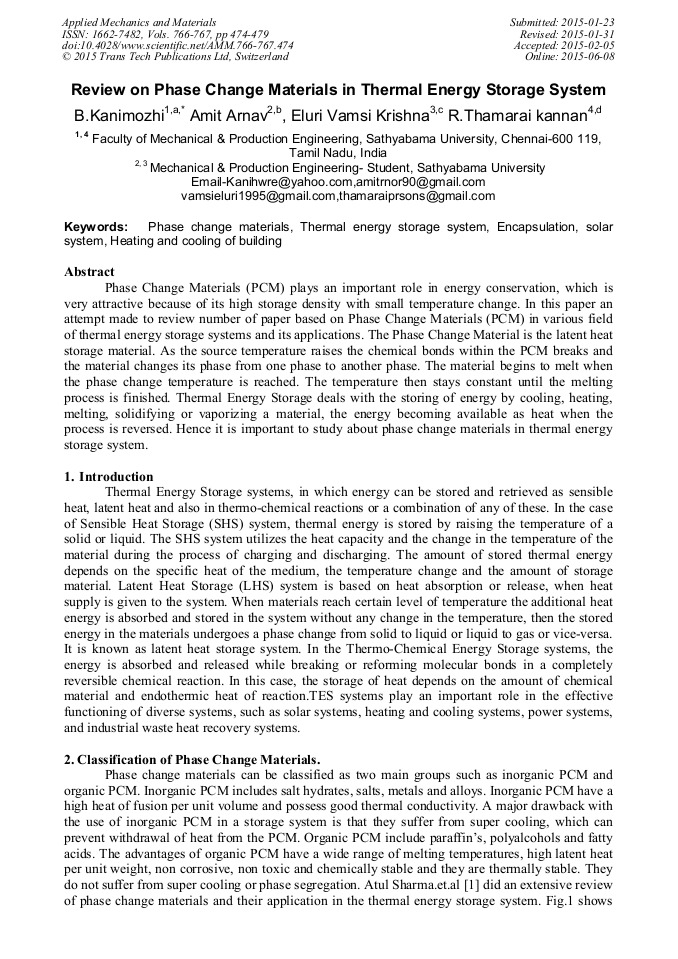 Review on Phase Change Materials in Thermal Energy Storage System ...