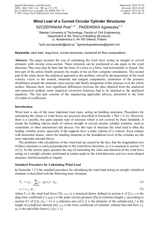 Wind Load of a Curved Circular Cylinder Structures | Scientific.Net