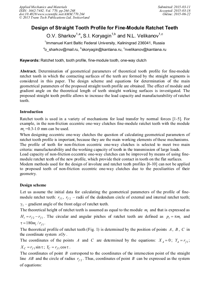 Design of Straight Tooth Profile for Fine-Module Ratchet Teeth ...