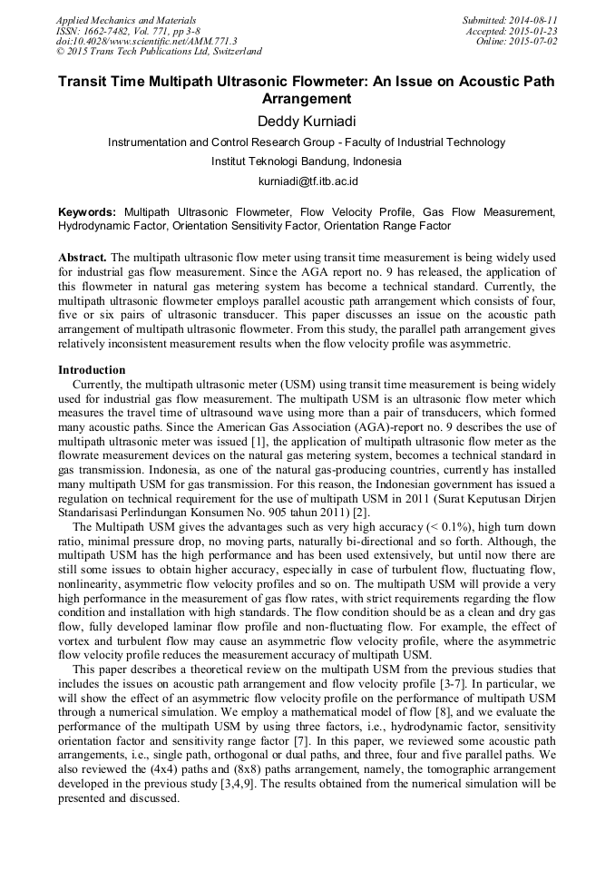 Transit Time Multipath Ultrasonic Flowmeter: An Issue on Acoustic Path ...