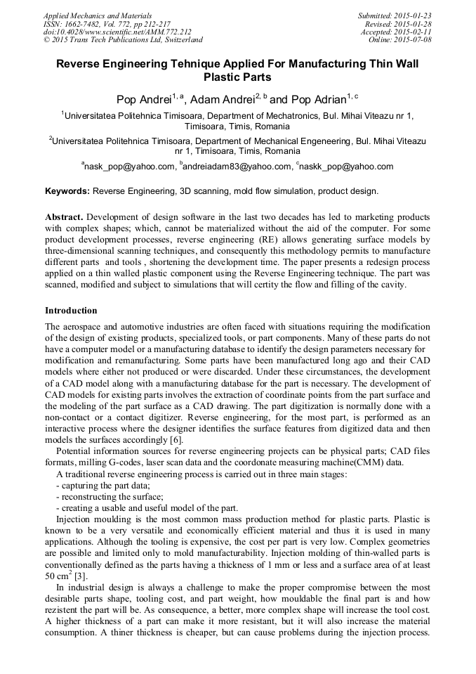 Reverse Engineering Tehnique Applied for Manufacturing Thin Wall ...