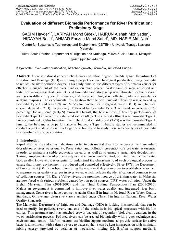 Evaluation of Different Biomedia Performance for River Purification ...