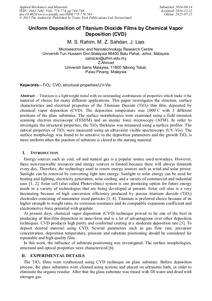 Uniform Deposition of Titanium Dioxide Films by Chemical Vapor ...