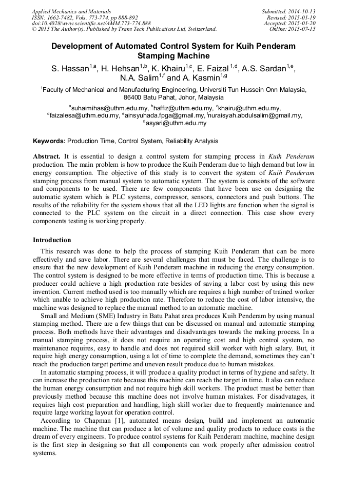 Development of Automated Control System for Kuih Penderam Stamping ...