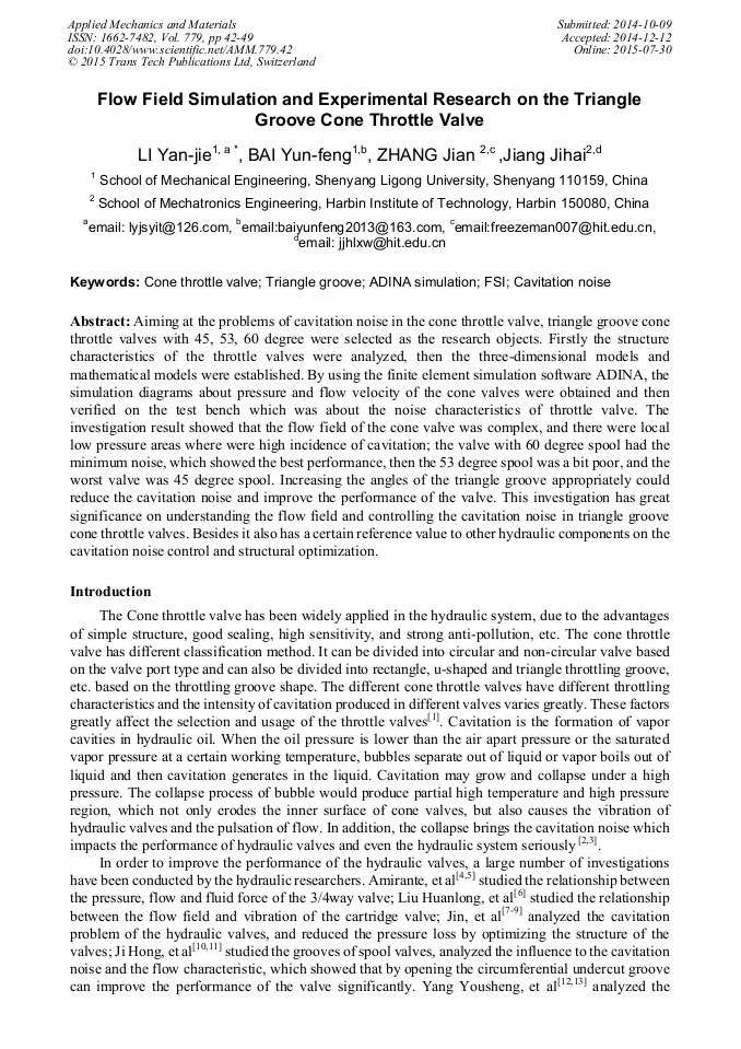 Flow Field Simulation and Experimental Research on the Triangle Groove ...