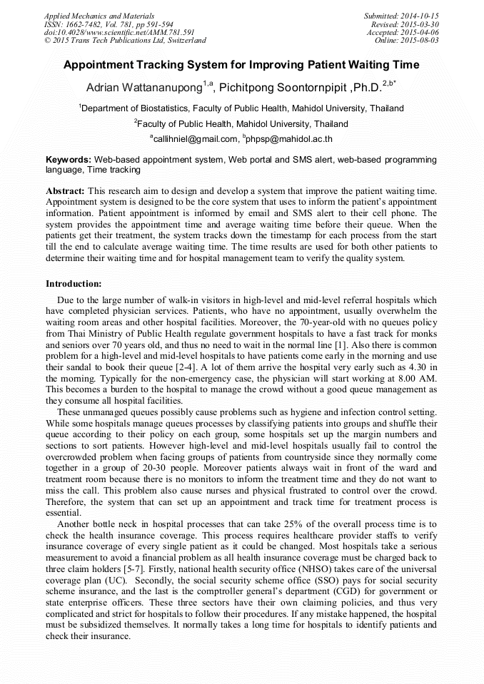 Appointment Tracking System for Improving Patient Waiting Time ...