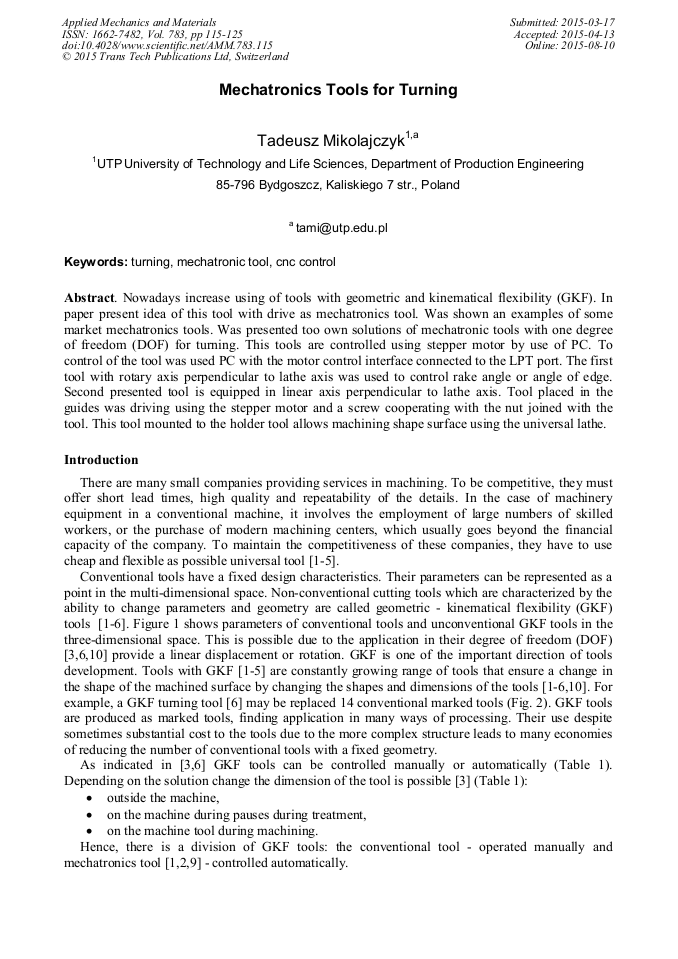 Mechatronics Tools for Turning | Scientific.Net