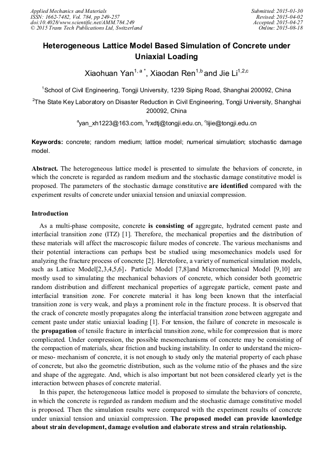 Heterogeneous Lattice Model Based Simulation of Concrete under Uniaxial ...