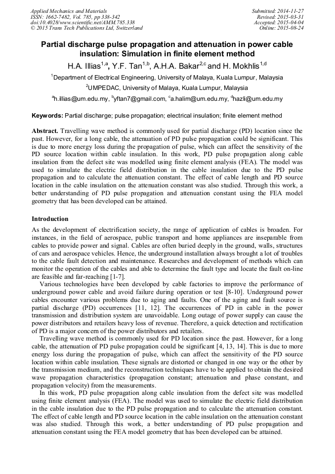 Partial Discharge Pulse Propagation and Attenuation in Power Cable ...