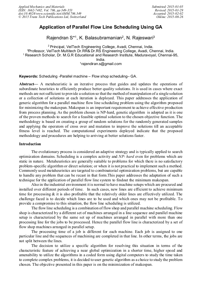 Application of Parallel Flow Line Scheduling Using GA | Scientific.Net