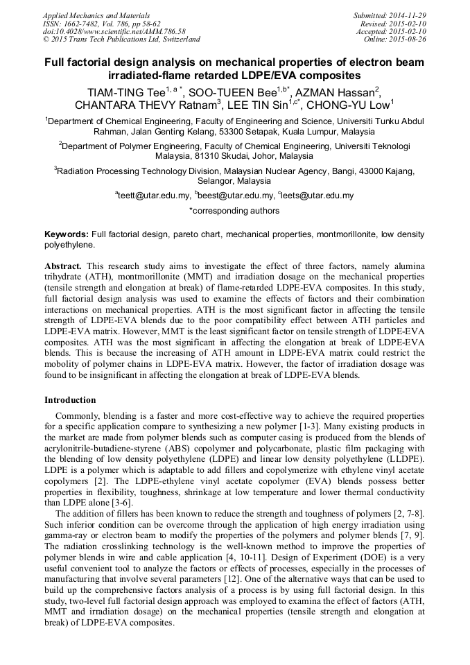 Full Factorial Design Analysis on Mechanical Properties of Electron ...