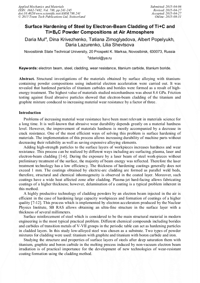 Surface Hardening of Steel by Electron-Beam Cladding of Ti+С and Ti+B4C ...