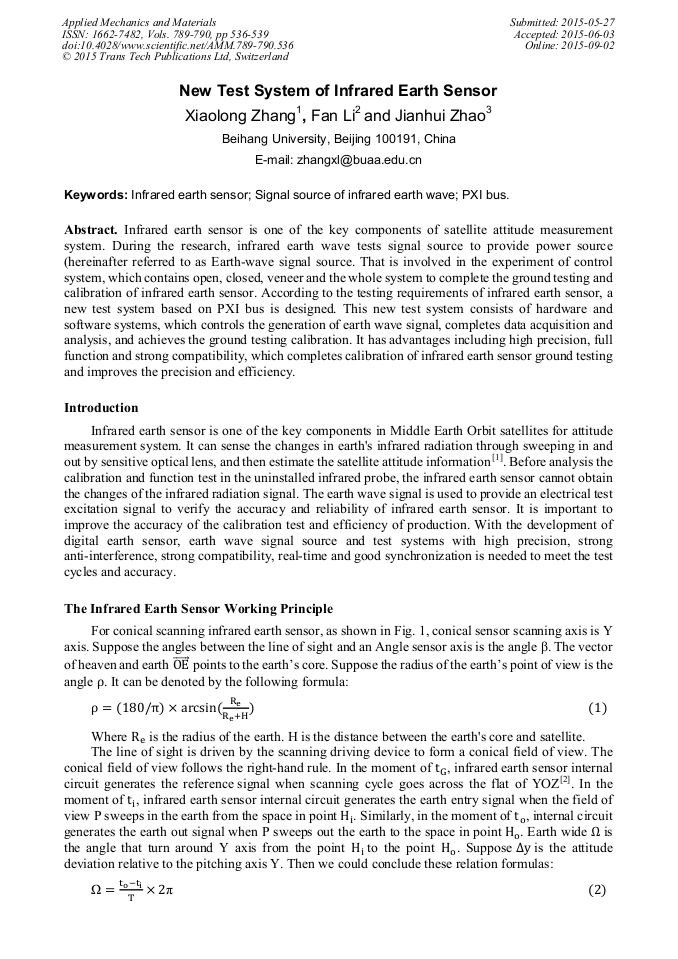 New Test System of Infrared Earth Sensor | Scientific.Net