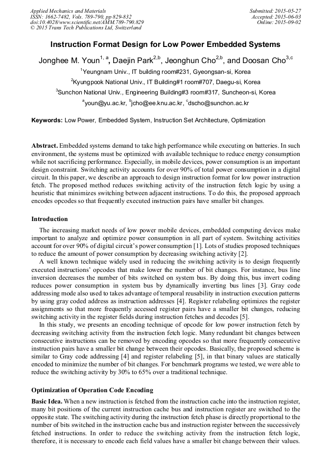Instruction Format Design for Low Power Embedded Systems | Scientific.Net