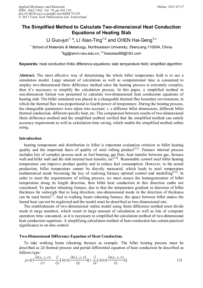 The Simplified Method to Calculate Two-Dimensional Heat Conduction ...