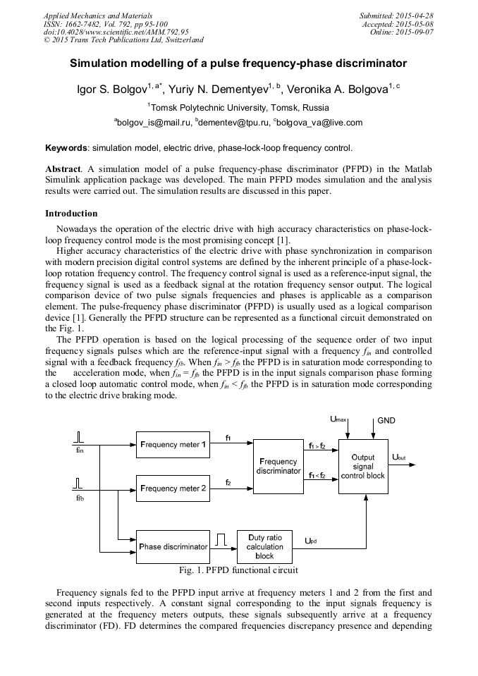 Simulation Modelling of a Pulse Frequency-Phase Discriminator ...