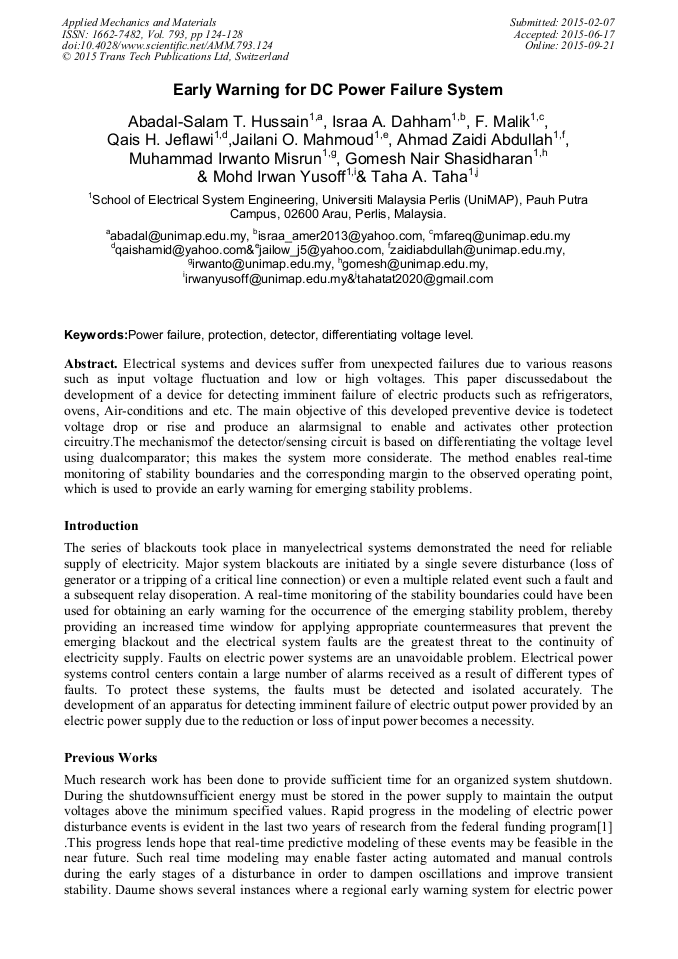 Early Warning for DC Power Failure System | Scientific.Net