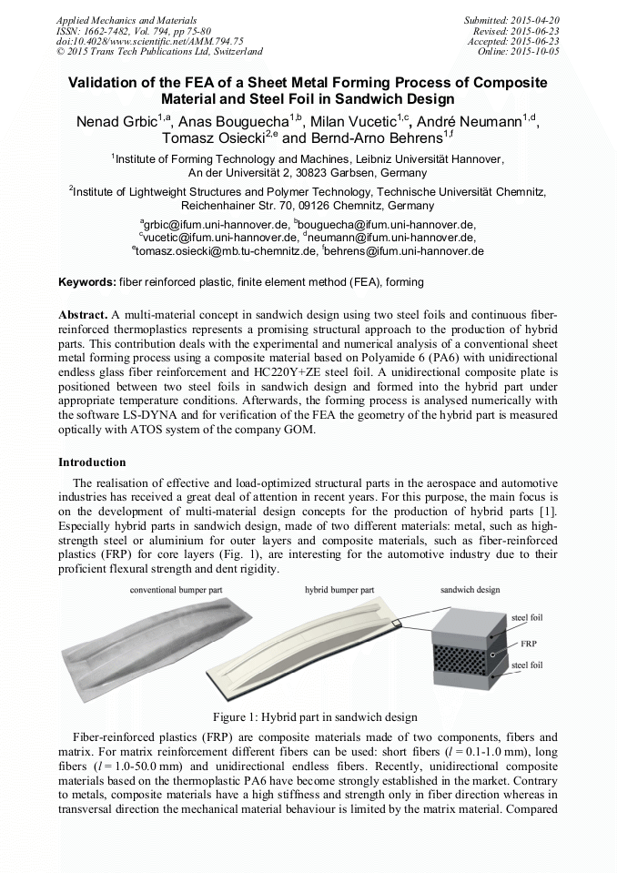 Validation of the FEA of a Sheet Metal Forming Process of Composite ...