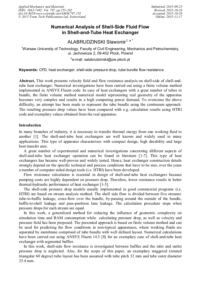 Numerical Analysis of Shell-Side Fluid Flow in Shell-and-Tube Heat ...