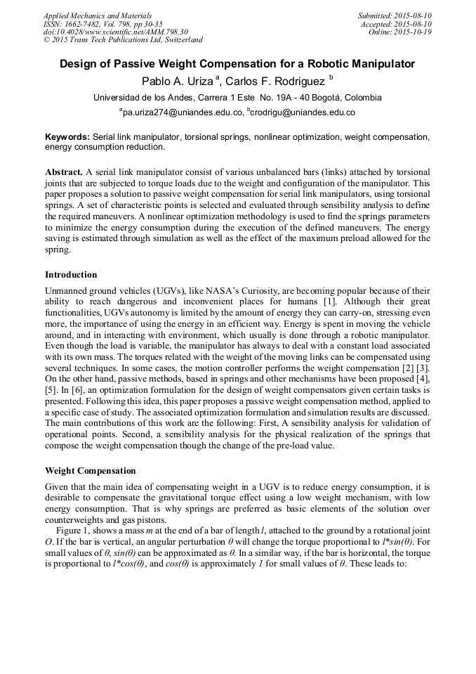 Design of Passive Weight Compensation for a Robotic Manipulator ...