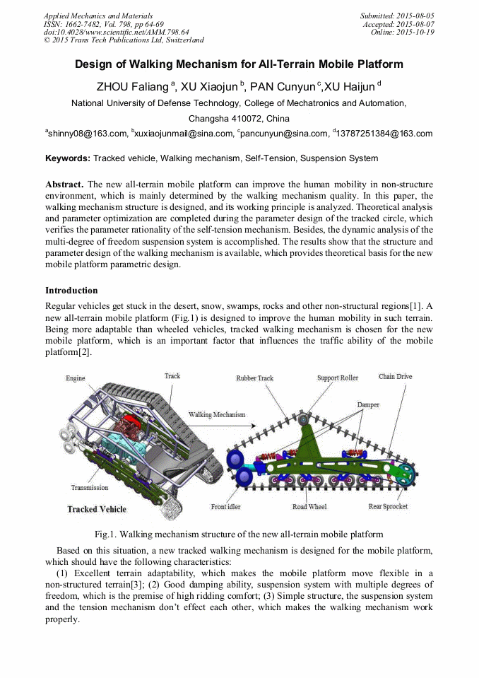 Design of Walking Mechanism for All-Terrain Mobile Platform ...