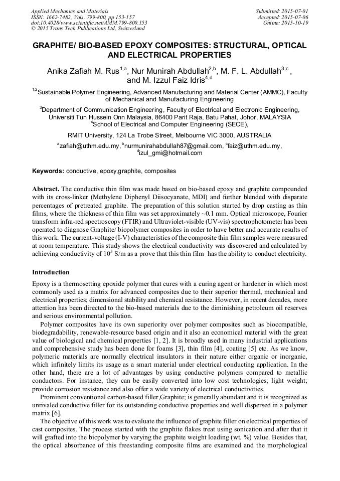 Graphite/Bio-Based Epoxy Composites: Structural, Optical and Electrical ...