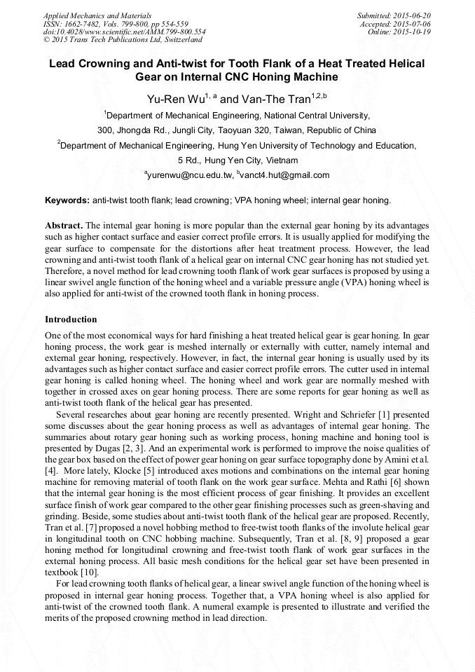 Lead Crowning and Anti-Twist for Tooth Flank of a Heat Treated Helical ...