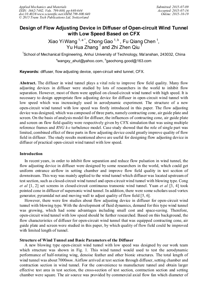Design of Flow Adjusting Device in Diffuser of Open-Circuit Wind Tunnel ...