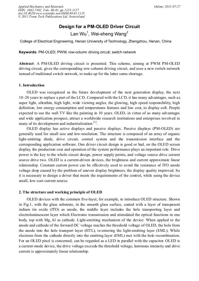 Design for a PM-OLED Driver Circuit | Scientific.Net