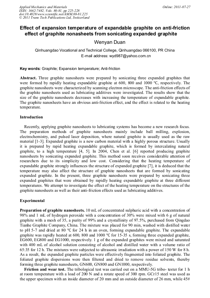 Effect of Expansion Temperature of Expandable Graphite on Anti-Friction ...