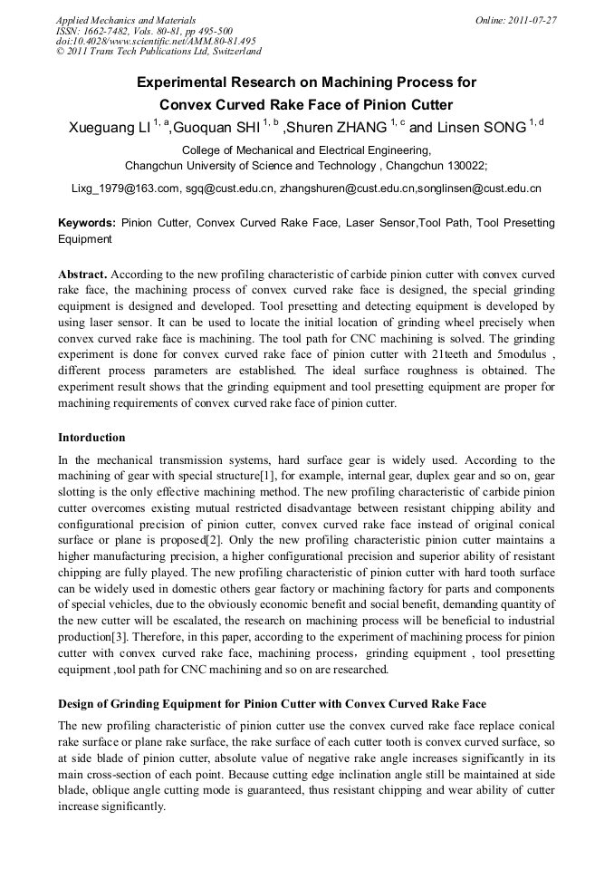 Experimental Research on Machining Process for Convex Curved Rake Face ...