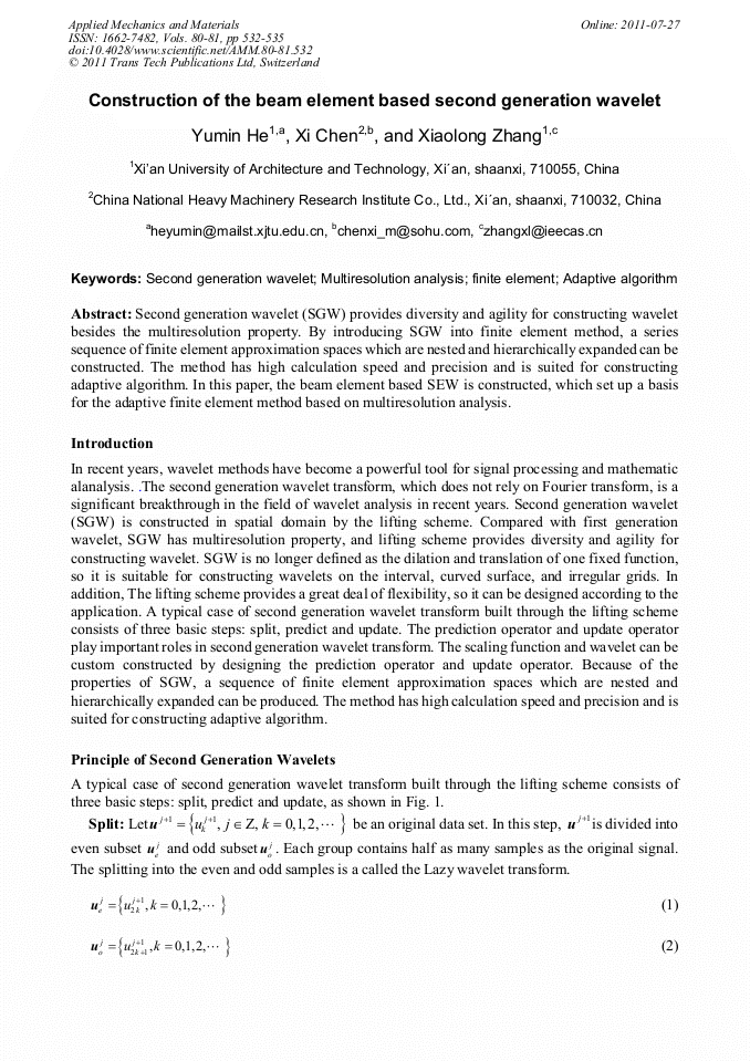 Construction of the Beam Element Based Second Generation Wavelet | Scientific.Net