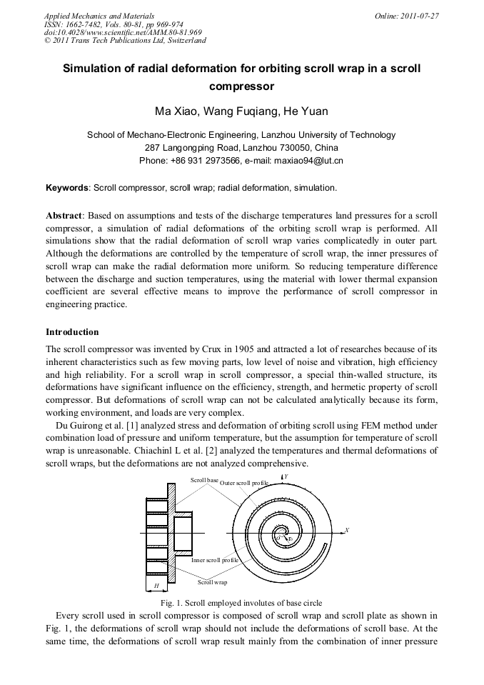 Simulation of Radial Deformation for Orbiting Scroll Wrap in a Scroll ...