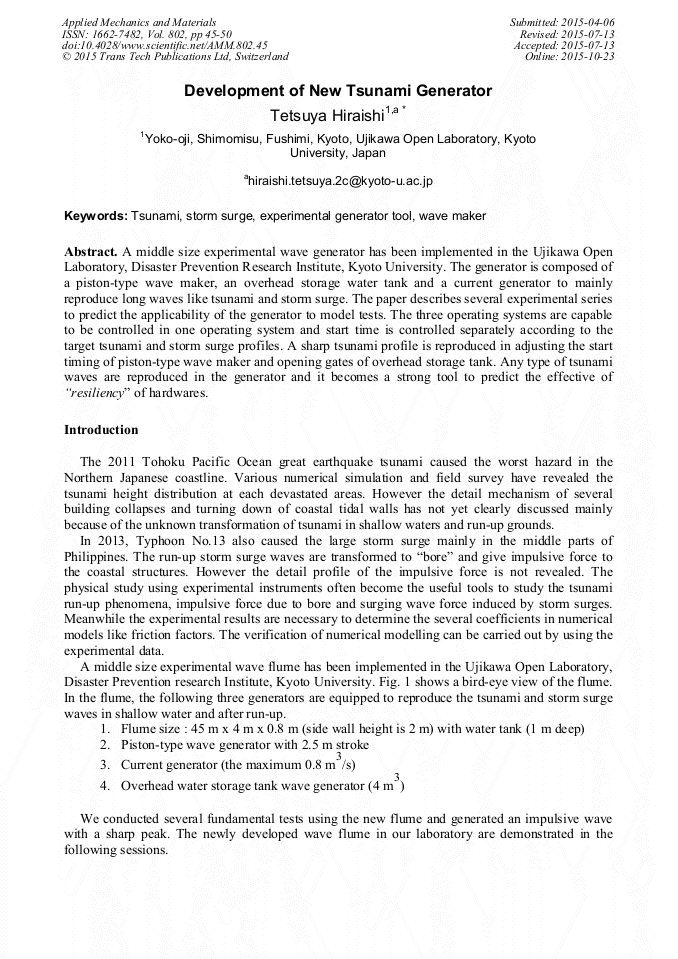 Development of a New Tsunami Generator | Scientific.Net