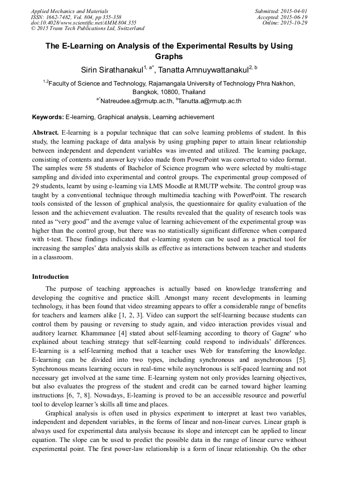 The E-Learning on Analysis of the Experimental Results by Using Graphs ...