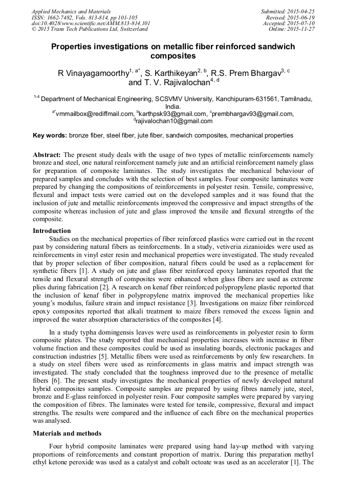 Properties Investigations on Metallic Fiber Reinforced Sandwich ...