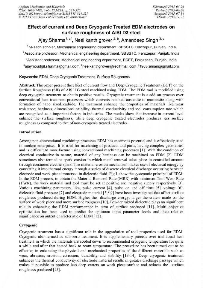 Effect of Current and Deep Cryogenic Treated EDM Electrodes on Surface ...