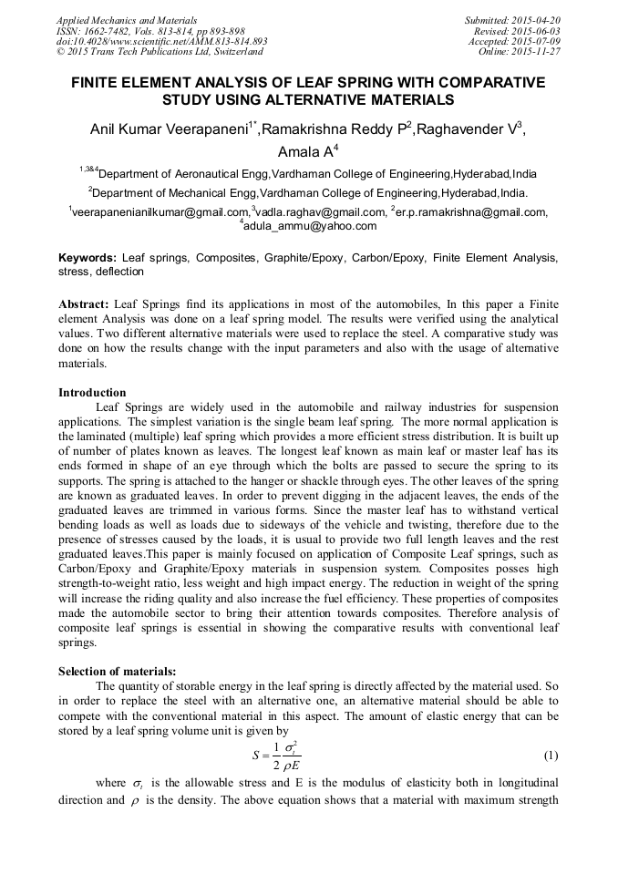 Finite Element Analysis of Leaf Spring with Comparative Study Using Alternative Materials ...