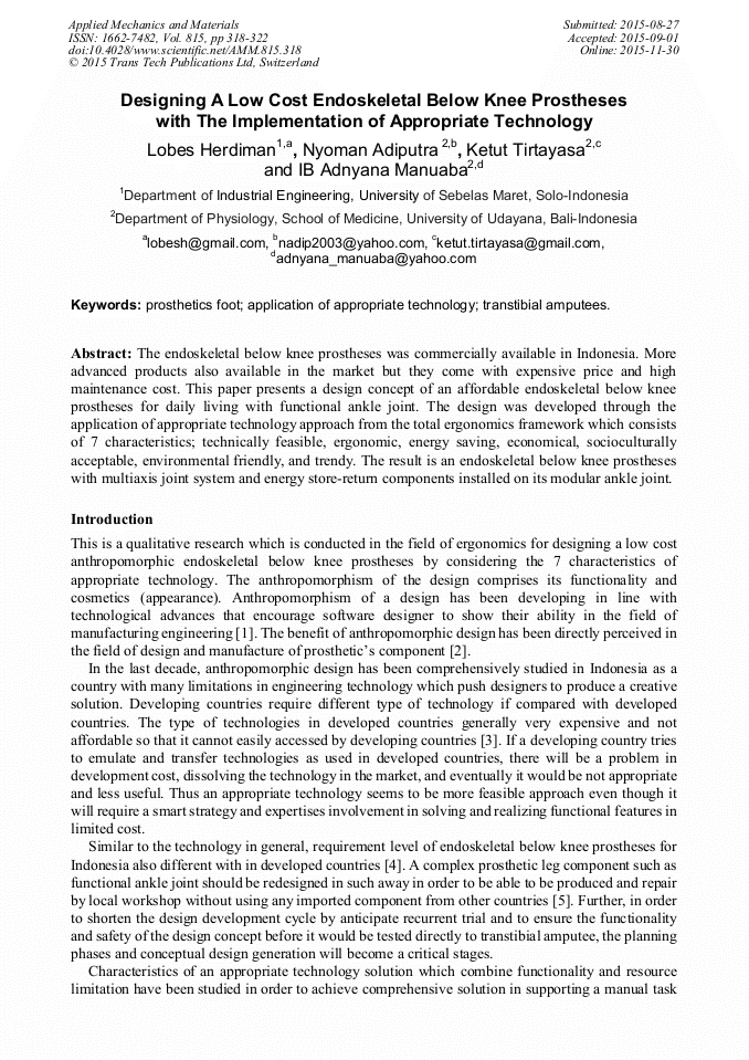 Designing a Low Cost Endoskeletal below Knee Prostheses with the ...