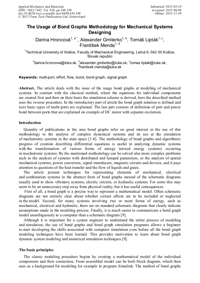 The Usage of Bond Graphs Methodology for Mechanical Systems Designing ...