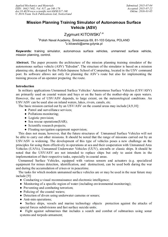 Mission Planning Training Simulator of Autonomous Surface Vehicle (ASV ...