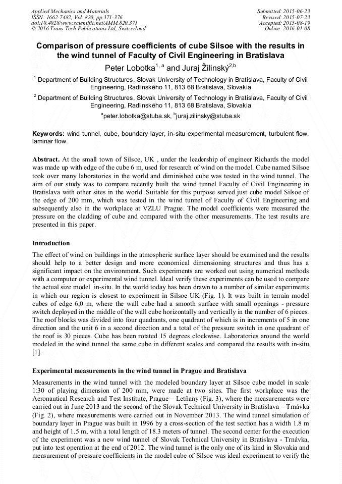 Comparison of Pressure Coefficients of Cube Silsoe with the Results in ...