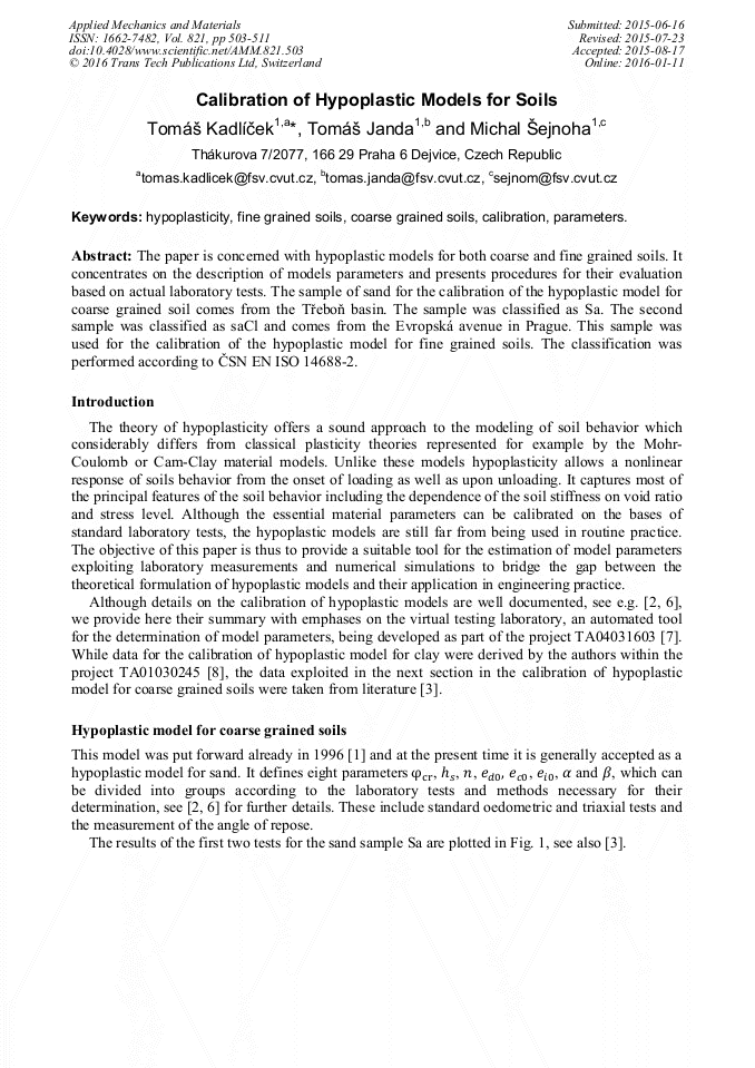 Calibration of Hypoplastic Models for Soils | Scientific.Net